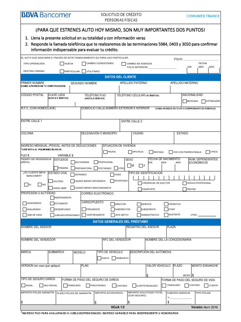 Solicitud de Credito BANCOMER | PDF | Business