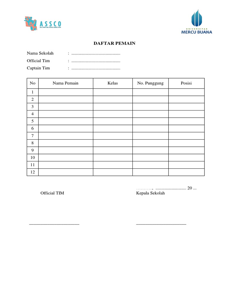 Formulir Pendaftaran Voli | PDF