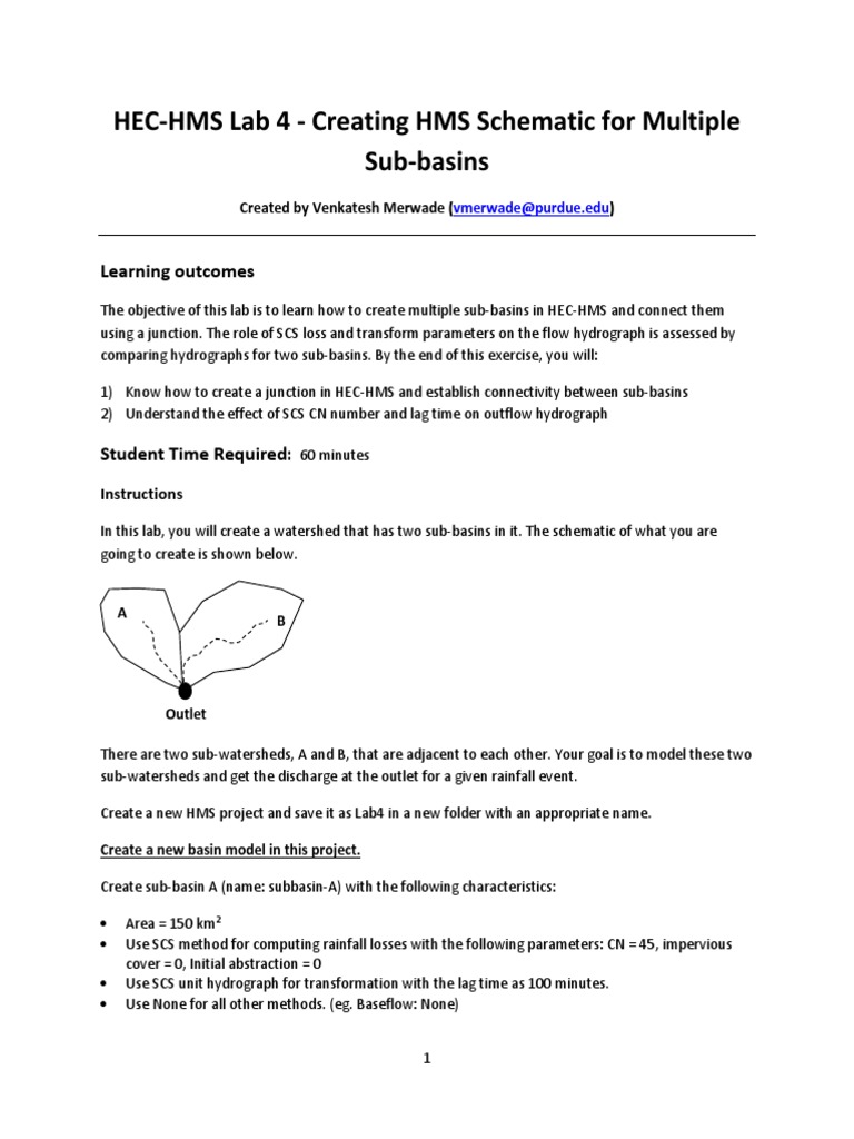 HEC-HMS Lab 4 - Creating HMS Schematic For Multiple Sub-Basins | PDF ...
