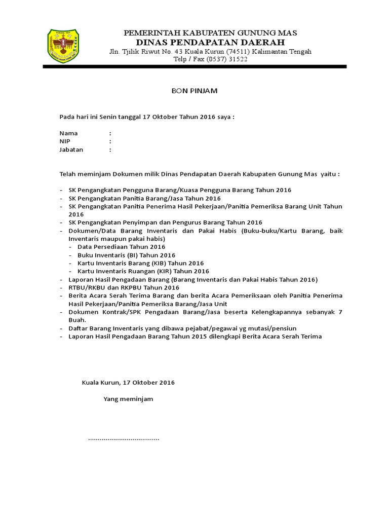 Bon Pinjam Barang | PDF