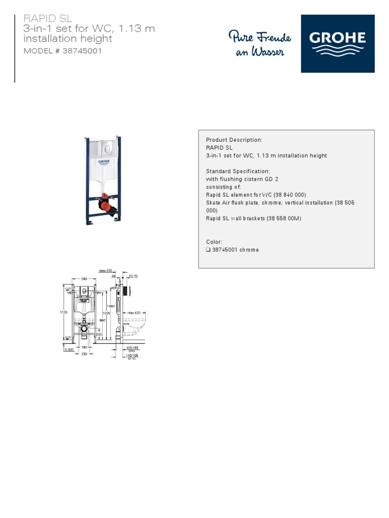 GROHE Specification Sheet 38745001 | PDF