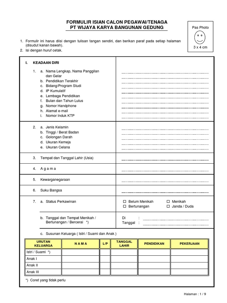 Form Isian Calon Pegawai PDF | PDF