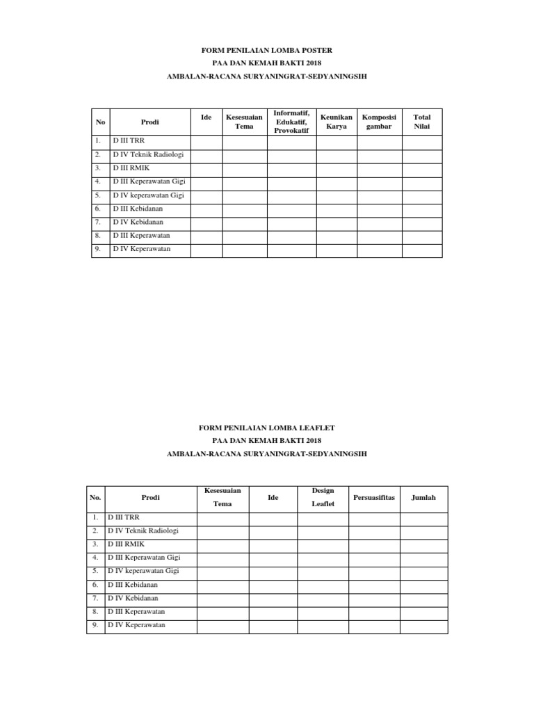 Form Penilaian Lomba | PDF