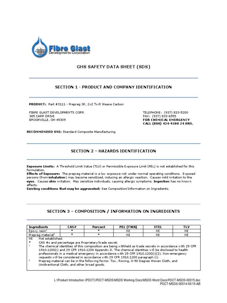 Ghs Safety Data Sheet (SDS) : Section 1 - Product and Company ...