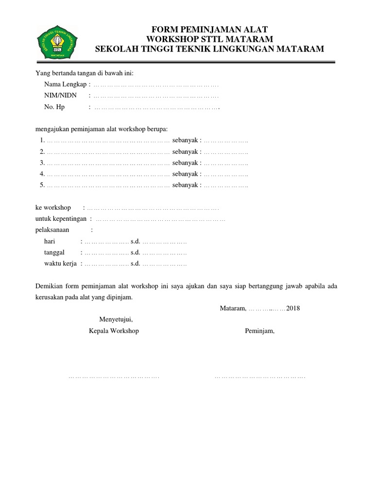 Form Peminjaman Alat WORKSHOP STTL 1 | PDF