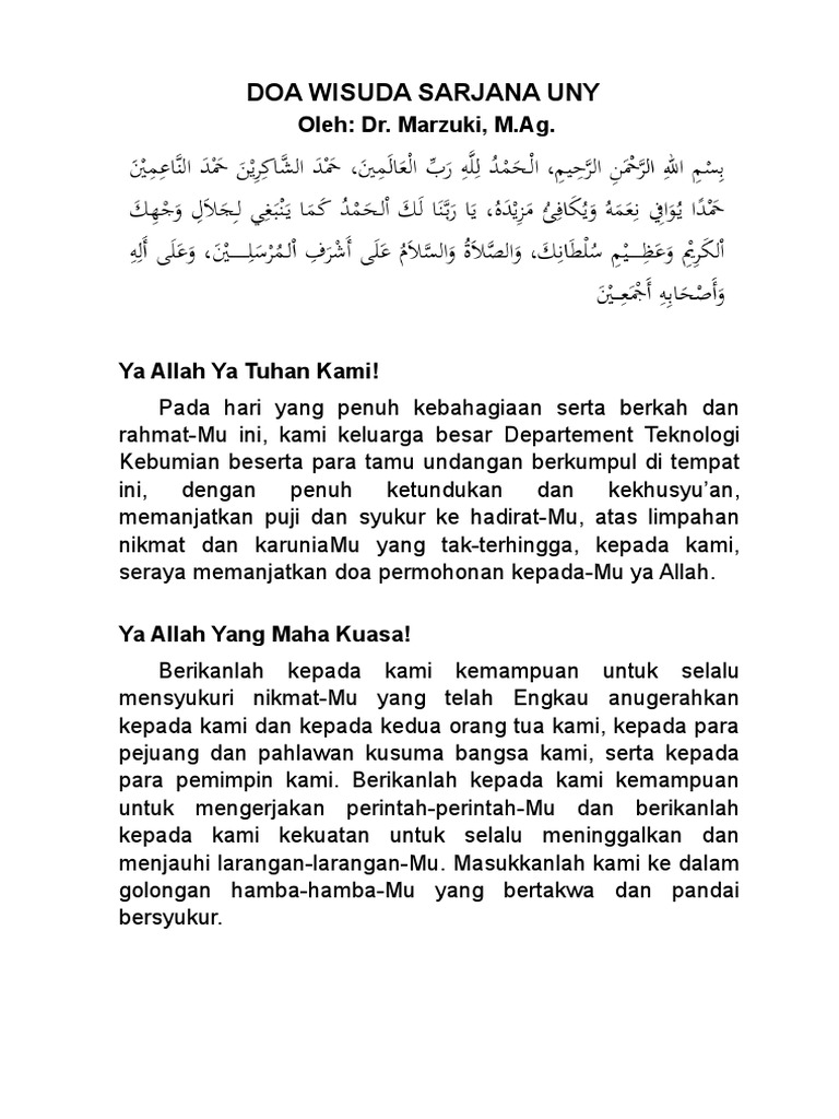 Doa Wisuda UNY: Syukur dan Harapan | PDF