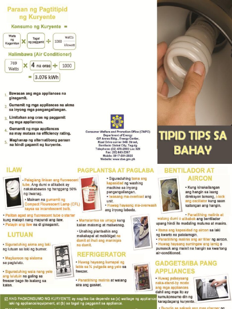 Paraan NG Pagtitipid NG Kuryente Tipid Tips Sa Bahay PDF | PDF