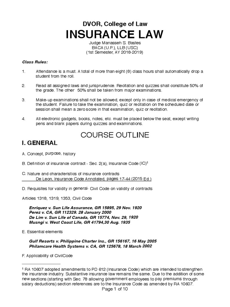 Insurance Law Class Rules & Outline | PDF | Corporate Law | Insurance