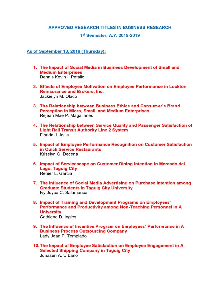 Tcu Mba - Business Research Topics | PDF | Job Satisfaction | Employment