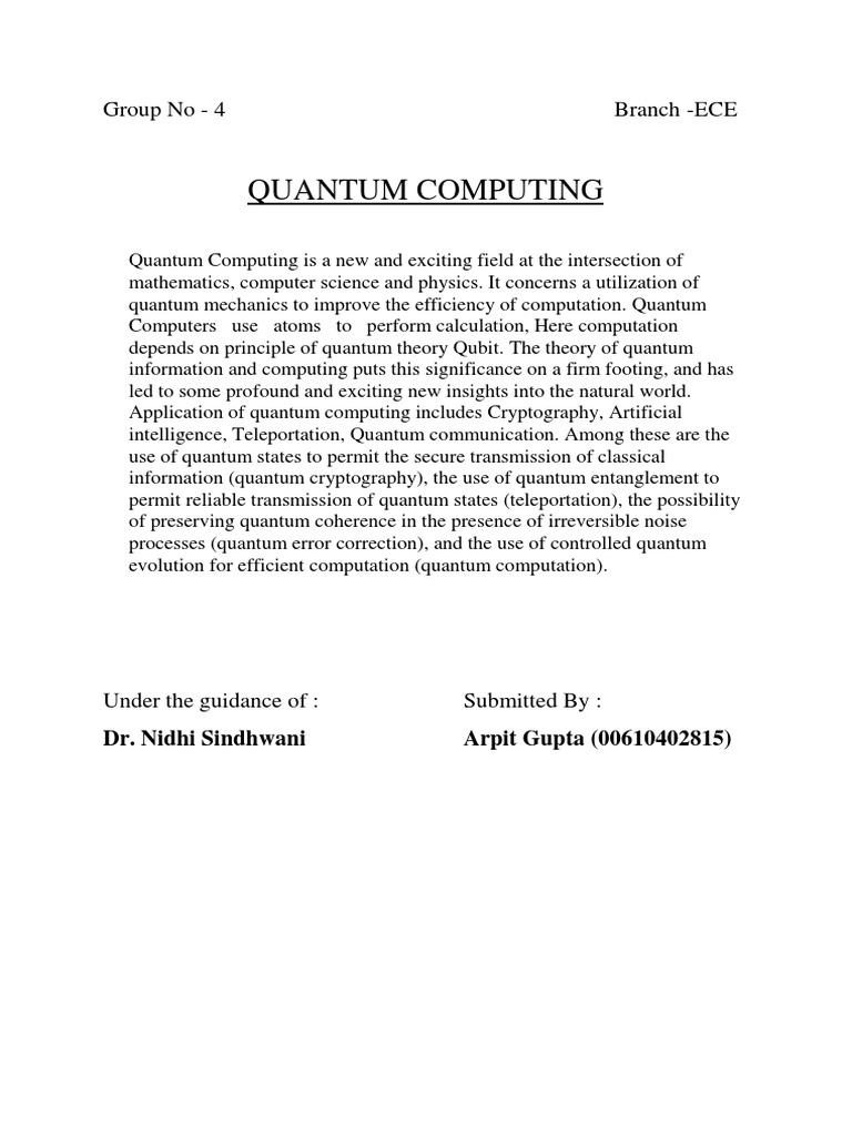 Quantum Computing: Group No - 4 Branch - Ece | PDF | Science ...