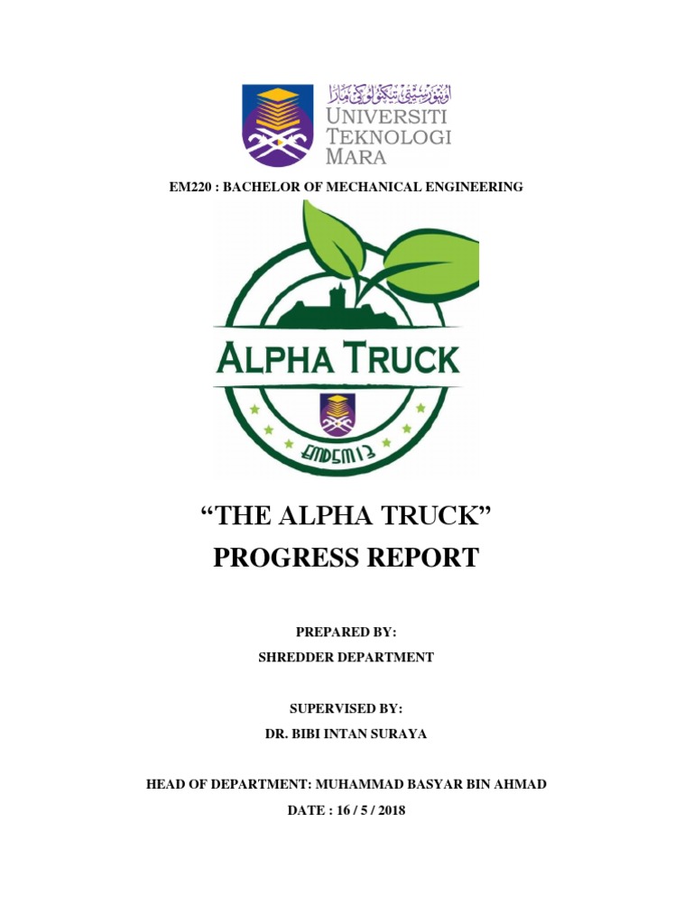 "The Alpha Truck" Progress Report: Em220: Bachelor of Mechanical ...