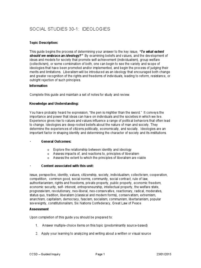 Ideologies 30-1 STUDENT GUIDE 2015 EDIT2 PDF | PDF | Collectivism ...