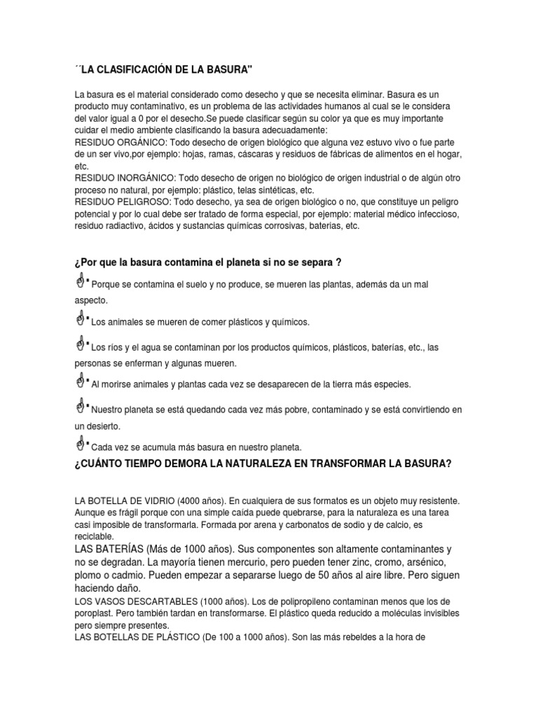 La Clasificación de La Basura | PDF | El plastico | Residuos