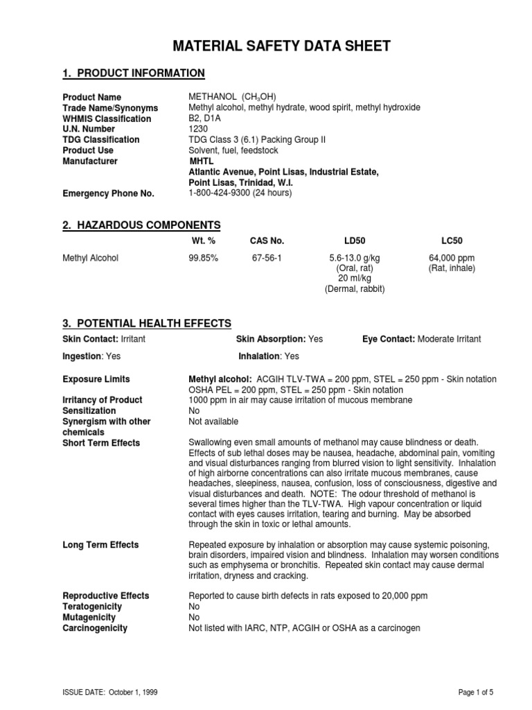 Material Safety Data Sheet: 1. Product Information | PDF | Personal ...
