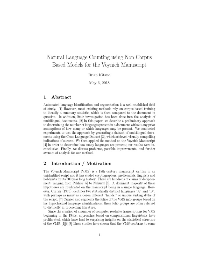 Natural Language Counting Using Non Corpus Based Models in The Voynich Manuscript | PDF ...