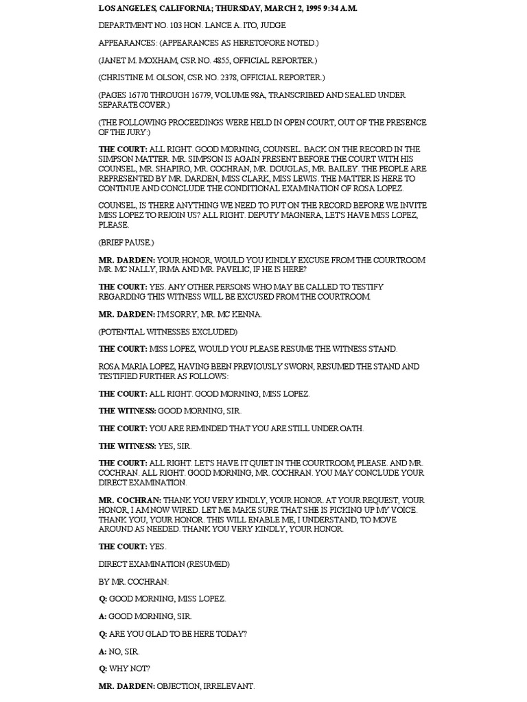 Transcript of The Trial of Oj Simpson | PDF | Witness | Courtroom
