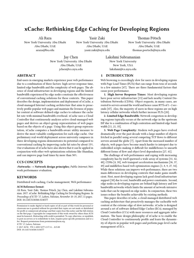 Xcache: Rethinking Edge Caching For Developing Regions: Ali Raza Yasir Zaki Thomas P Otsch | PDF ...