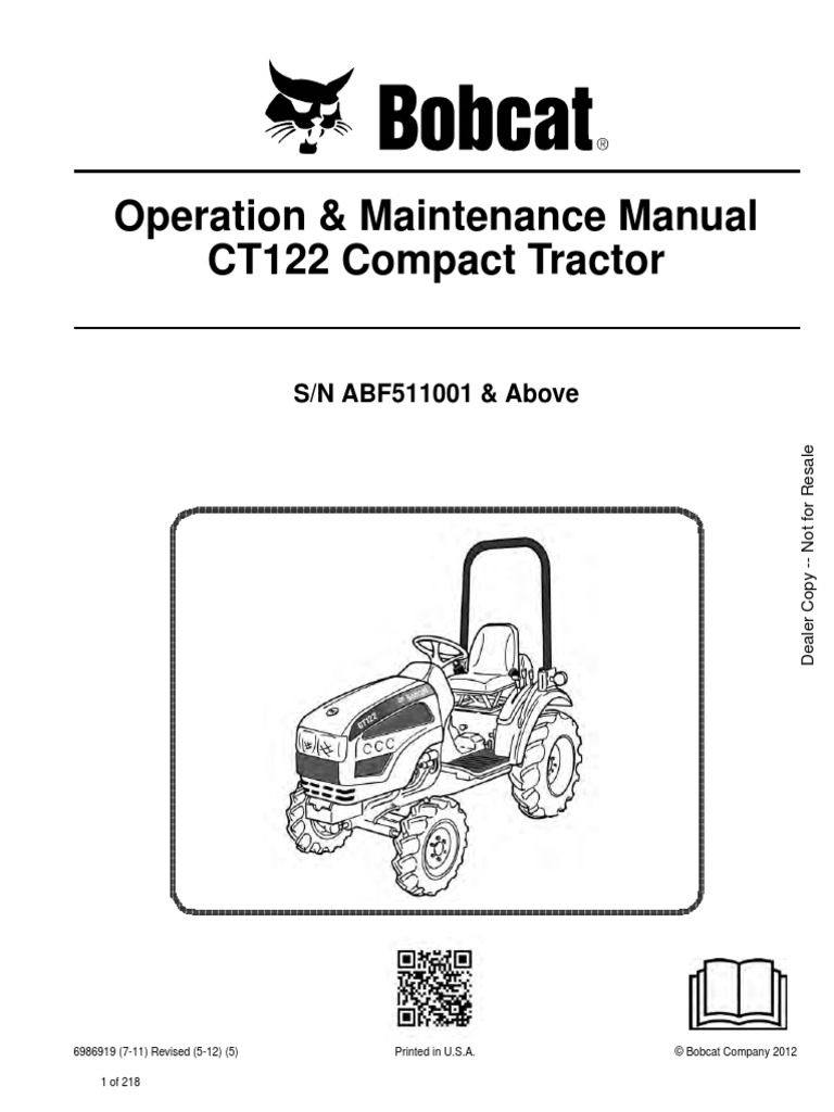 Operation & Maintenance Manual CT122 Compact Tractor: S/N ABF511001 ...