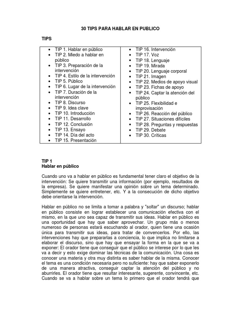 30 Tips para Hablar en Publico | PDF | Ensayos | Temor
