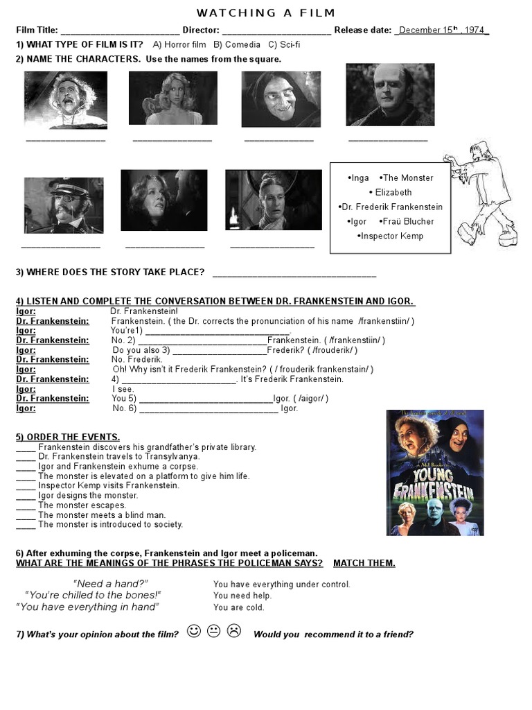 Young Frankenstein Worksheet | PDF | Frankenstein | Speculative Fiction