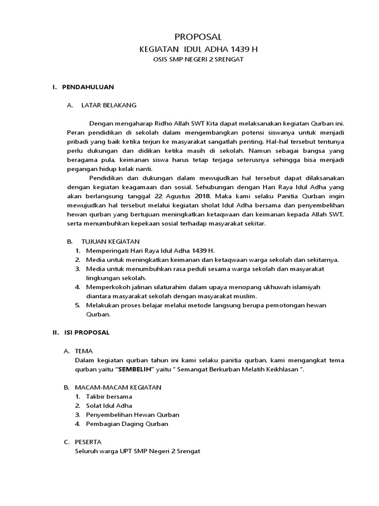 Proposal Kegiatan Idul Adha SMP 2 Srengat | PDF