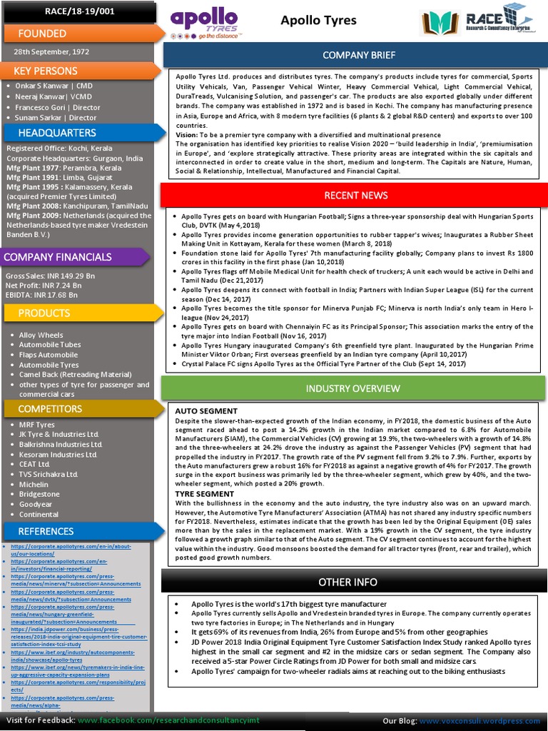Apollo Tyres | PDF | Tire | Automobiles