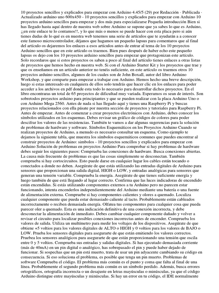 10 Proyectos Sencillos Y Explicados Para Empezar Con Arduino 4 Pdf