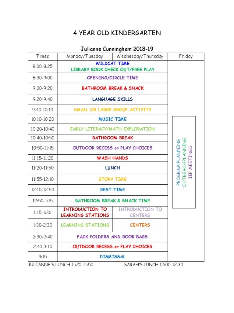 2018-19 Schedule Julianne | PDF