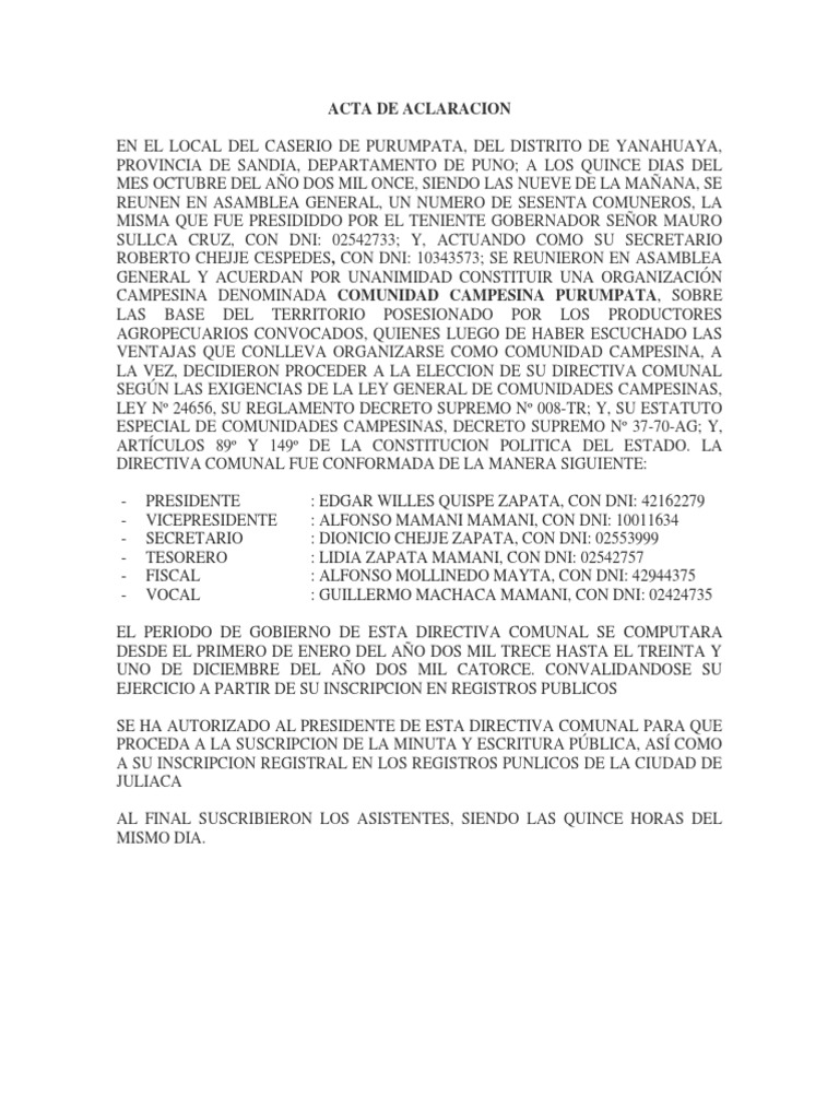 Acta de Aclaracion | PDF