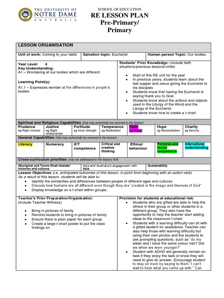Re Lesson Plan Pre-Primary/ Primary | Download Free PDF | Classroom ...