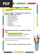 Grade 3 School Supplies List 2025-2026 | PDF | Conservation And ...