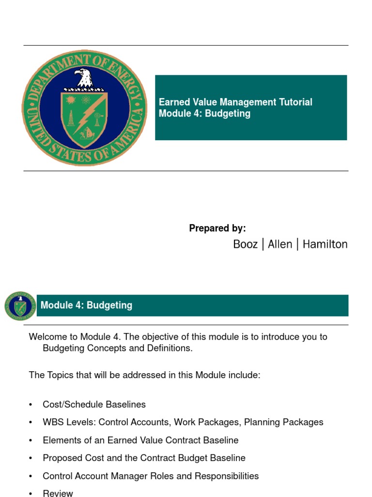 Earned Value Management Tutorial Module 4: Budgeting: Prepared by | PDF ...