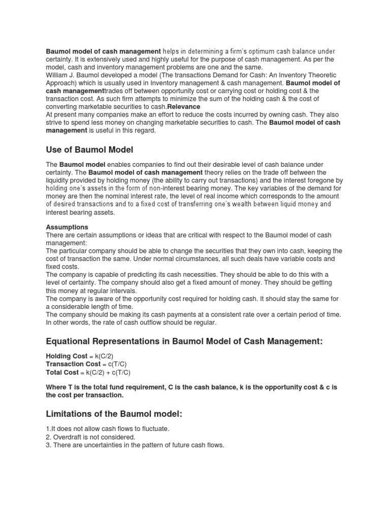 Baumol Model of Cash Management | PDF | Interest | Inventory