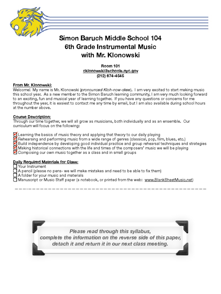 Mr. Klonowski 6th Grade Instrumental Music | PDF | Syllabus | The Guardian