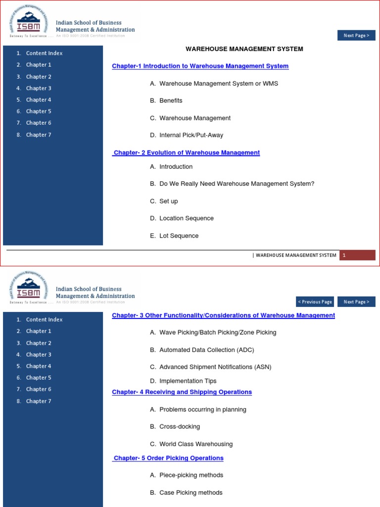 Chapter-1 Introduction To Warehouse Management System: 1. Content Index ...