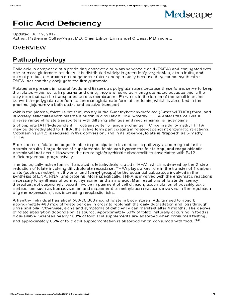 Folic Acid Deficiency Pathophysiology | PDF | Biotechnology | Cell Biology