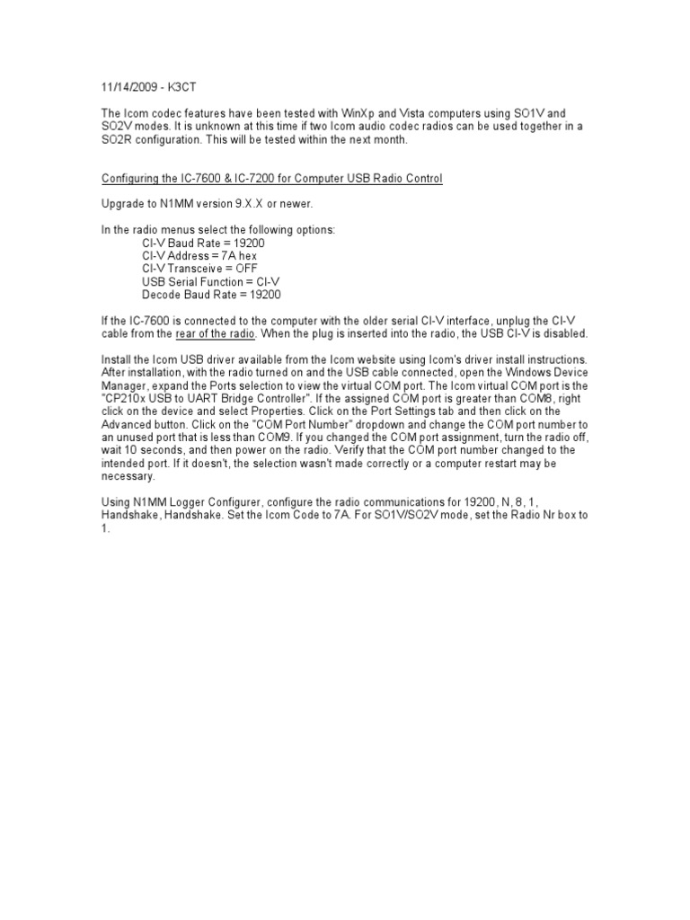 Icom USB Driver Configuration Guide | PDF | Usb | Device Driver