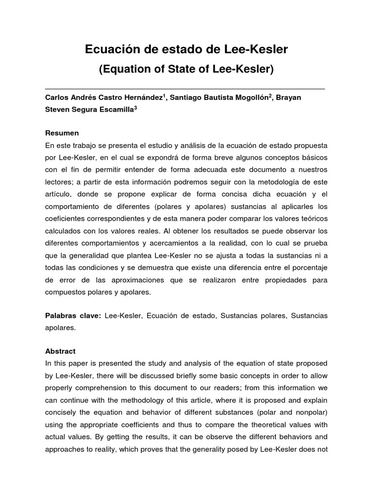 Articulo Lee Kesler Termodinamica | PDF | Gases | Propiedades del agua