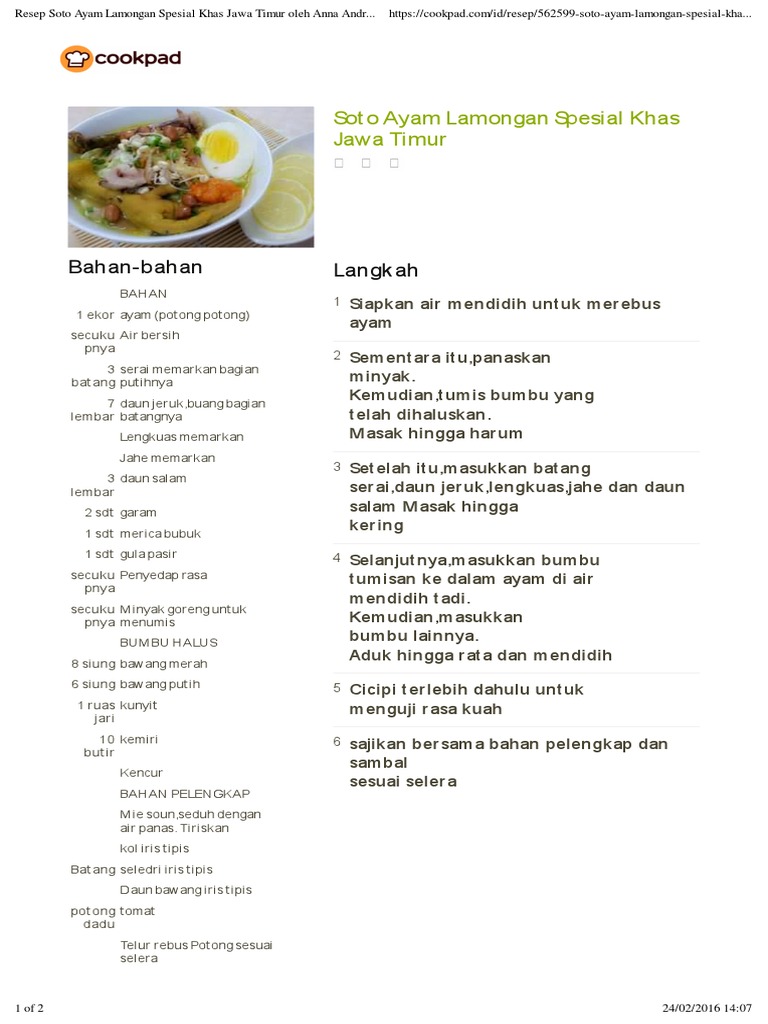 Resep Soto Ayam Lamongan Spesial Khas Jawa Timur Oleh Anna Andrian ...