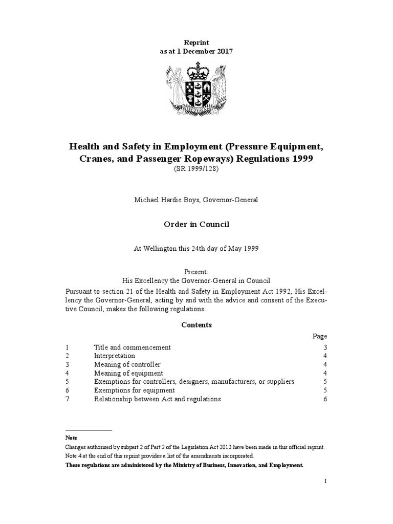 Health and Safety in Employment Pressure Equipment Cranes and Passenger ...