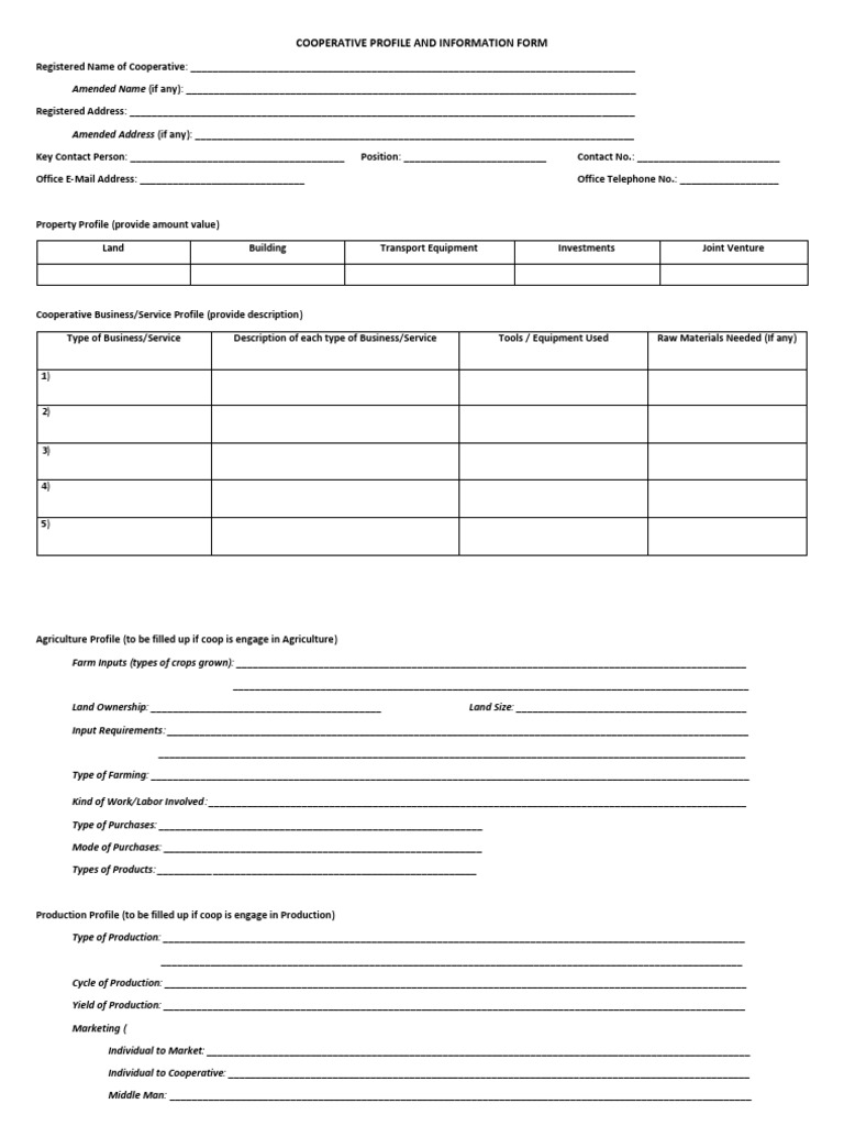 Cooperative Profile and Information Form | PDF | Cooperative | Farms