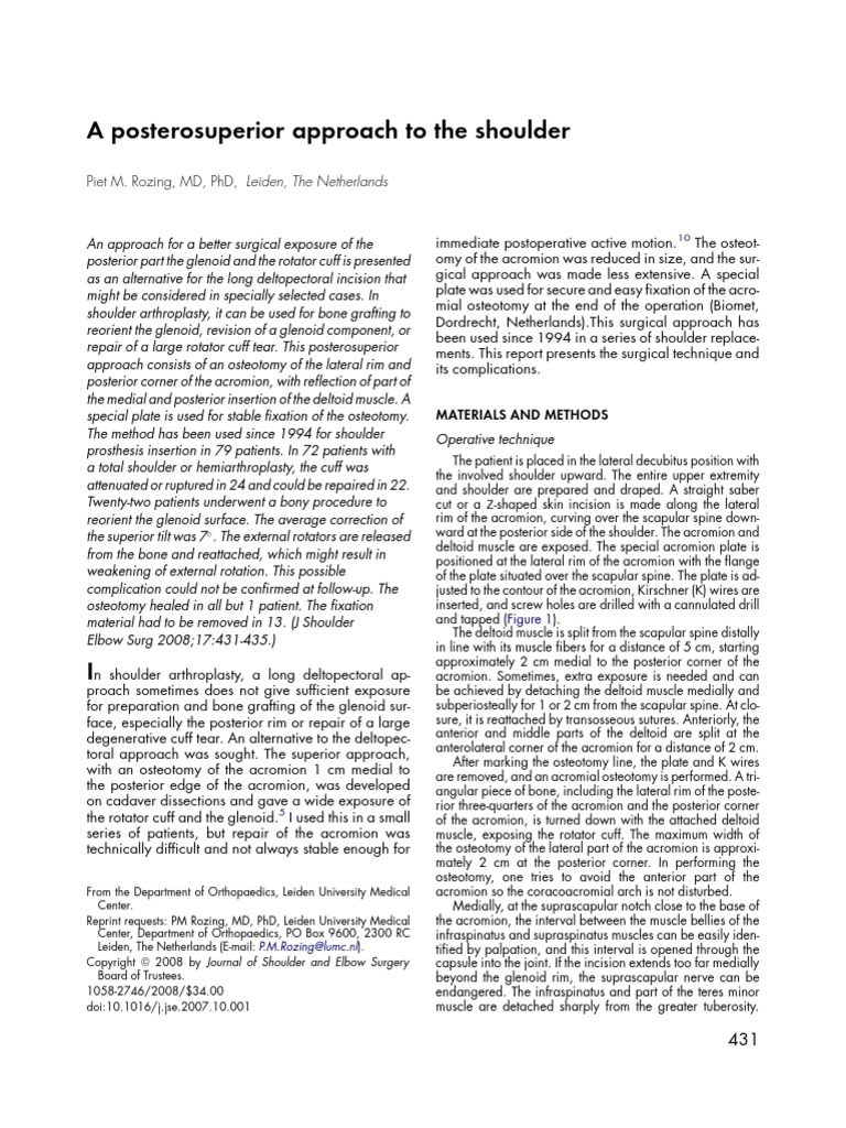 A Posterosuperior Approach To The Shoulder | PDF | Shoulder ...