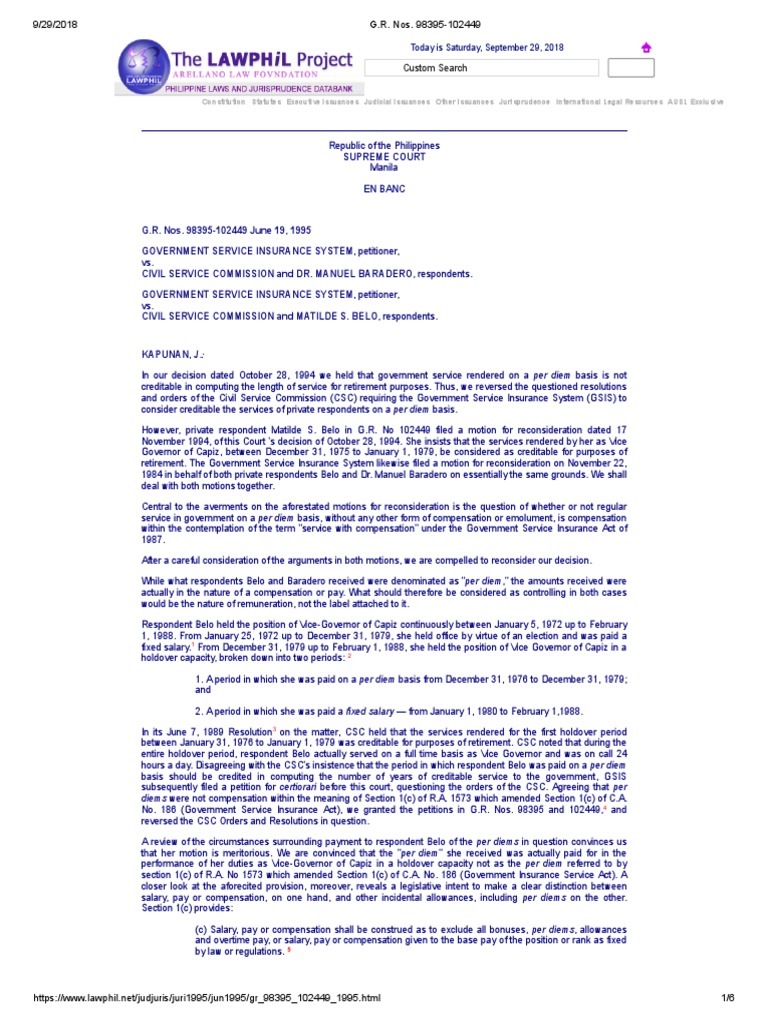 Gsis V CSC | PDF | Per Diem | Insurance