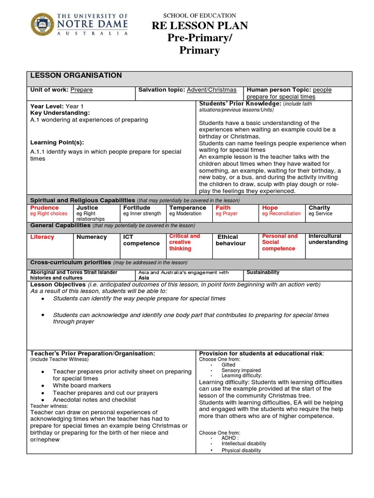 Re Lesson Plan Pre-Primary/ Primary | Download Free PDF | Learning ...
