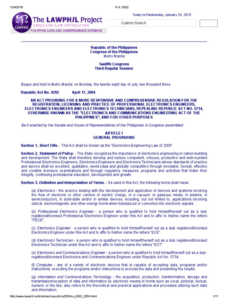 Ra 9292 | Download Free PDF | Engineer | Licensure