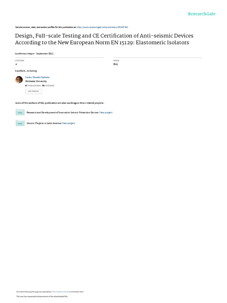 Design, Full-Scale Testing and CE Certification of Anti-Seismic Devices ...