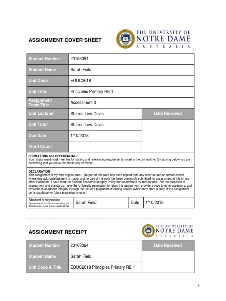 University Cover Sheet | PDF