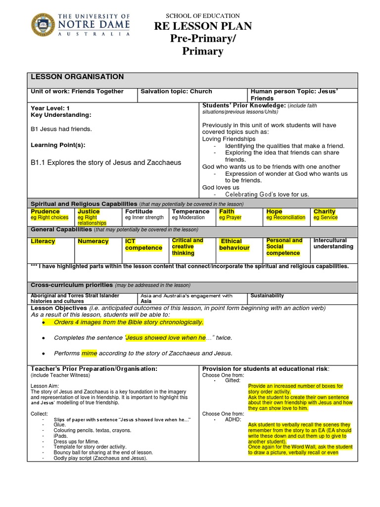 Re Lesson Plan Pre-Primary/ Primary | Download Free PDF | Jesus | Love