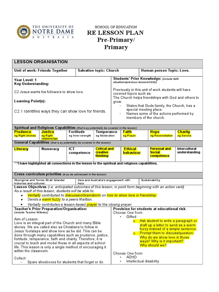 Re Lesson Plan Pre-Primary/ Primary | PDF | Brainstorming | Love