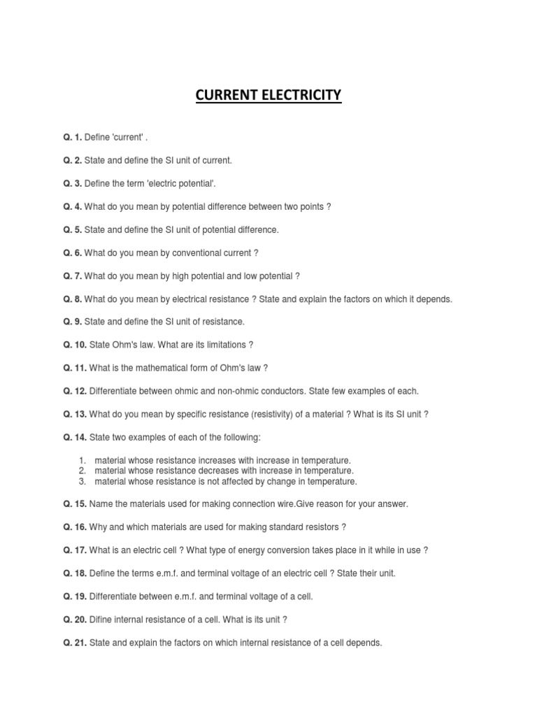 Current Electricity Test ICSE | Download Free PDF | Electrical ...